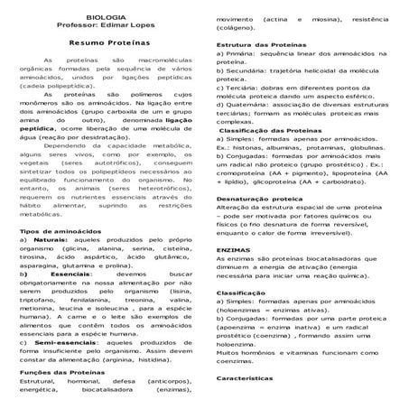 Resumo proteínas | PDF