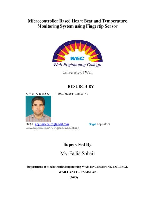 Microcontroller Based Heart Beat And Temperature Monitoring System Using Fingertip Sensor Pdf