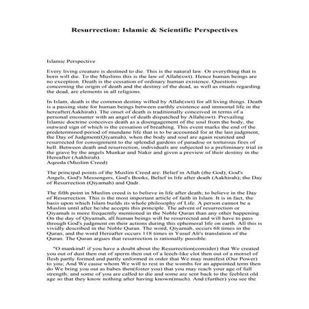 Resurrection Islamic And Scientific Perspectives | DOC