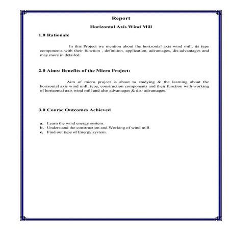 Horizontal Axis Wind Mill | PDF