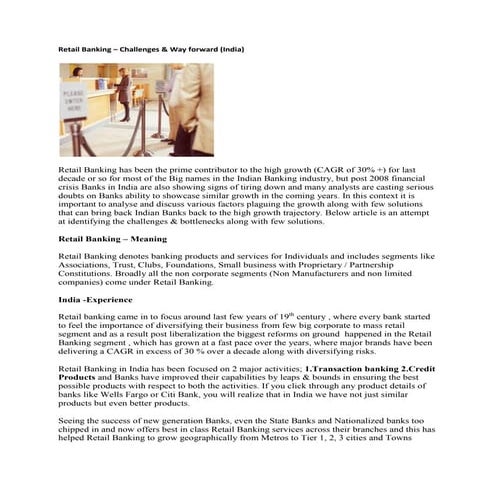 Retail banking – challenges & way forward (India) | PDF