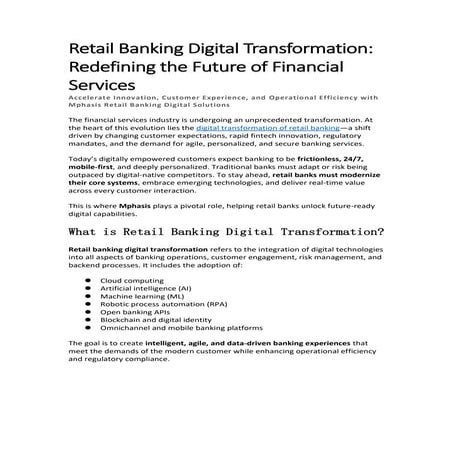 Retail Banking Digital Transformation: Redefining the Future of Financial Services | PDF
