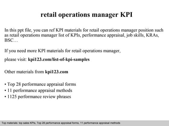 Stores manager kpi | PPT