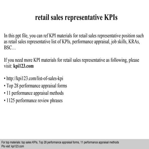 Retail sales representative kpis | PPT