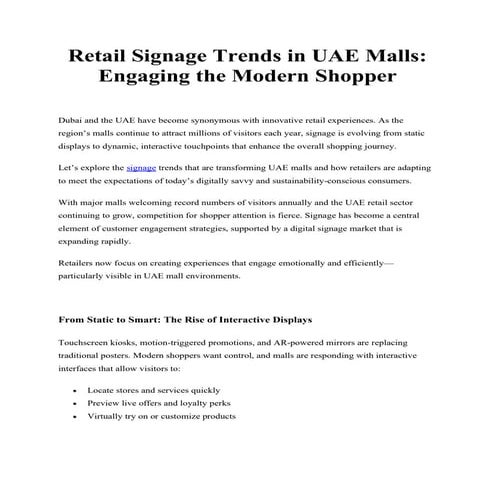 Retail Signage Trends in UAE Malls: Engaging the Modern Shoppers | PDF