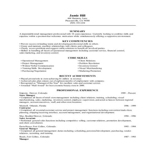 Retail store manager CV template | DOCX