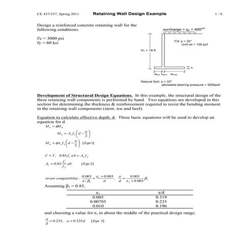 Retaining Wall Structural Design Example