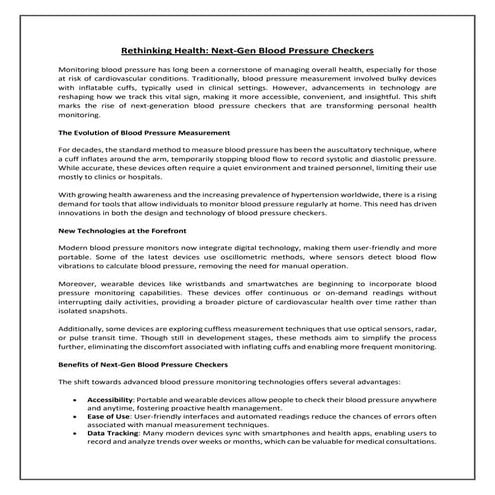 Rethinking Health: Next-Gen Blood Pressure Checkers | PDF