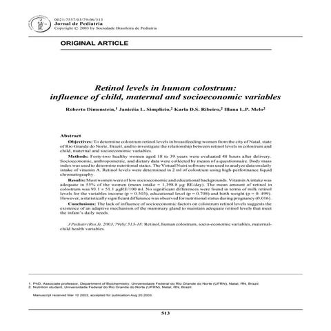 Retinol Levels In Human Colostrum | PDF