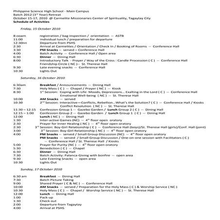 Retreat schedule | PDF