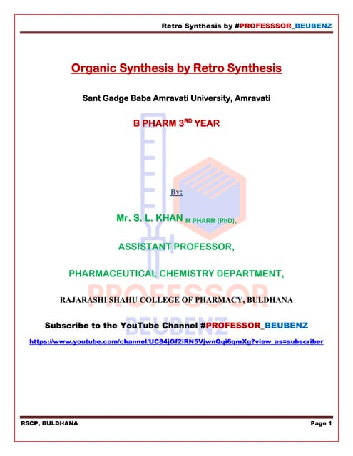 Retrosynthes analysis and disconnection approach | PPTX