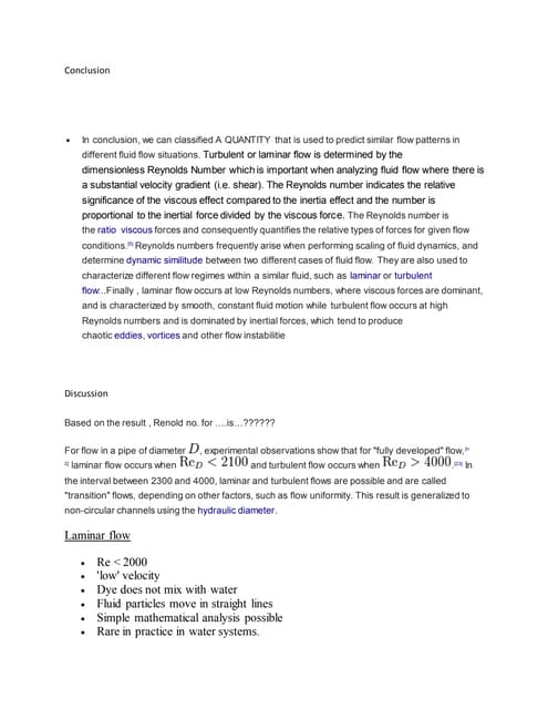 Reynolds Number Final Report in LAB 1 | DOCX
