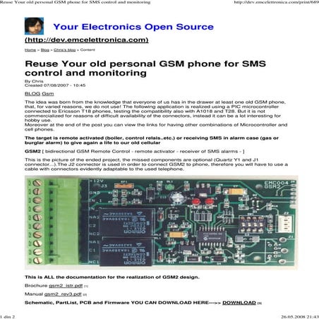 Reuse Your Old Personal Gsm Phone For Sms Control And Monitoring | PDF