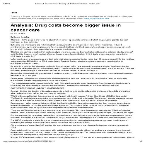 Analysis: Drug Costs Become Bigger Issue In Cancer Care | PDF