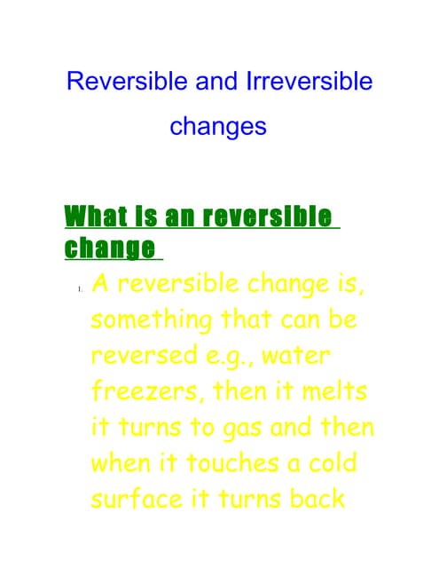 Reversible and irreversible change | PPT | Chemistry | Science