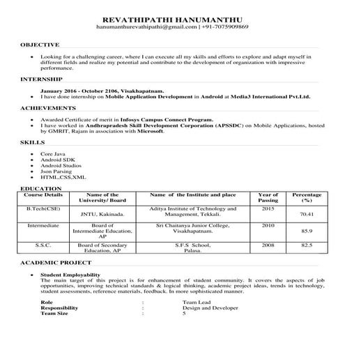 Revathipathi hanumanthu updated resume | PDF