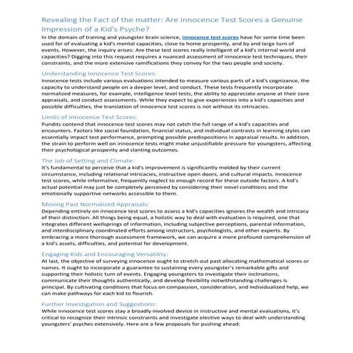 Revealing the Fact of the matter Are Innocence Test Scores a Genuine ...