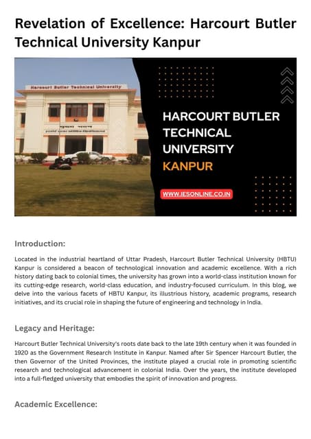Harcourt Butler Technical University A Legacy of Excellence in ...