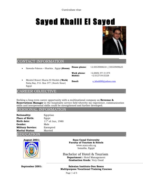 Sherine ismail resume | PDF | Hotels and Motels | Travel Type