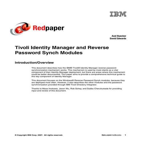 Reverse password synchronization with ibm tivoli identity manager redp4299 | PDF