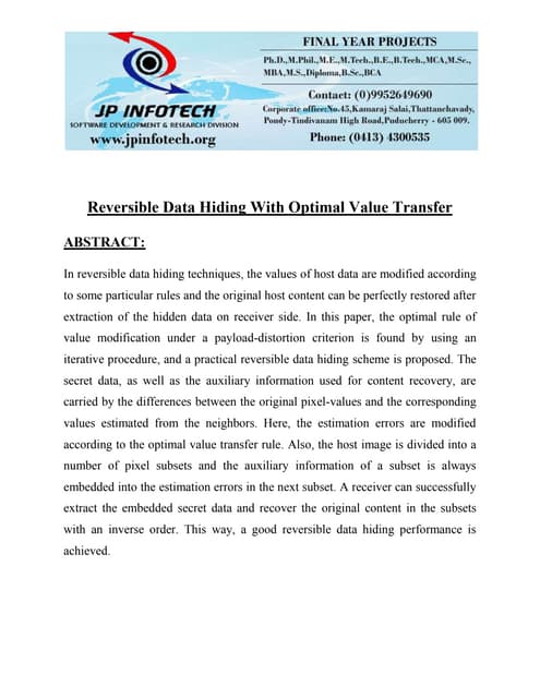 Reversible data hiding with optimal value transfer | PDF Reversible data hiding with optimal value transfer | PDF