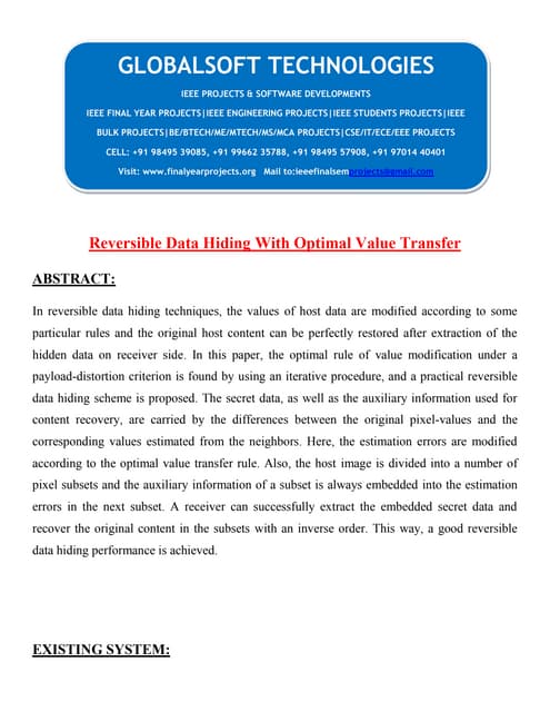 Reversible data hiding with optimal value transfer | PDF Reversible data hiding with optimal value transfer | PDF