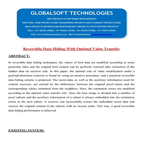 Java 2013 Ieee Imageprocessing Project Reversible Data Hiding With