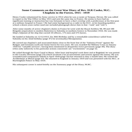 Rev HR Cooke WWI diary | PDF