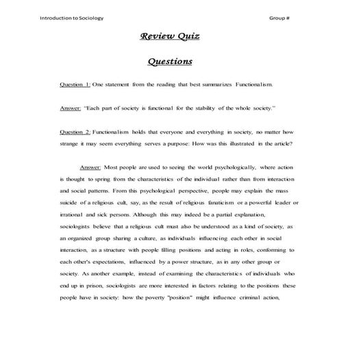 Sociology Quiz for Intro to Sociology | DOCX