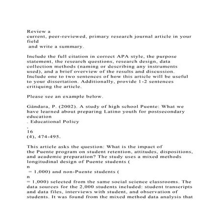 Review a current, peer-reviewed, primary research journal articl.docx