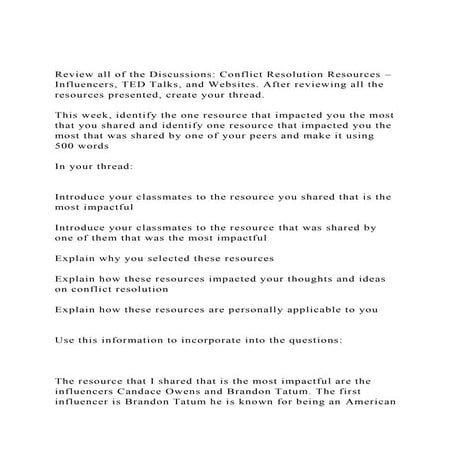 Review all of the Discussions Conflict Resolution Resources – I.docx