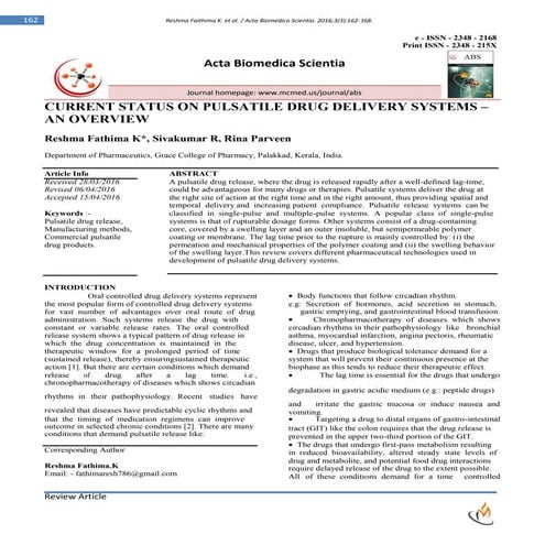 CURRENT STATUS ON PULSATILE DRUG DELIVERY SYSTEMS- AN OVERVIEW | PDF