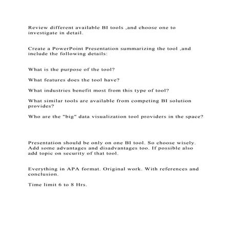 Review different available BI tools ,and choose one to investigate i.docx