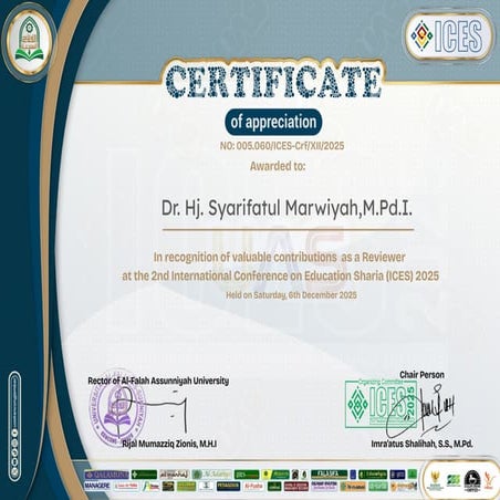 Reviewer Certificate Dr. Hj. Syarifatul Marwiyah, M.Pd.I.pdf