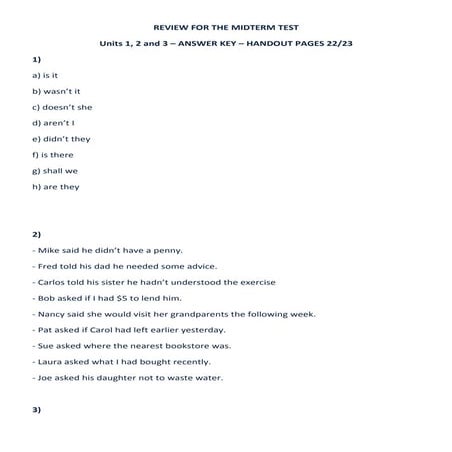 Review for the midterm test advanced 1 | DOC