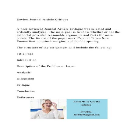 Review Journal Article Critique A peer-reviewed Journal Ar.docx