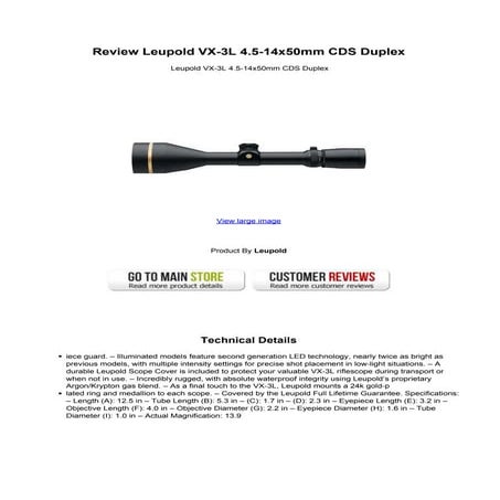 Review leupold vx 3 l 4.5-14x50mm cds duplex | PDF