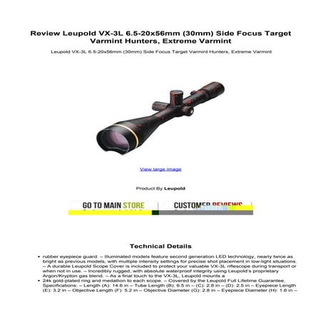 Review leupold vx 3 l 6.5-20x56mm 30mm side focus target varmint ...