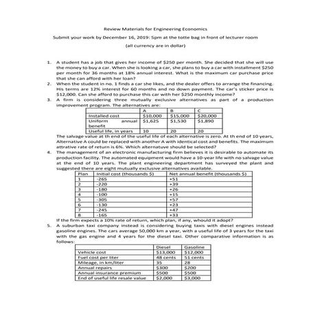 Engineering Economics: Solved exam problems [ch1-ch4] | PDF