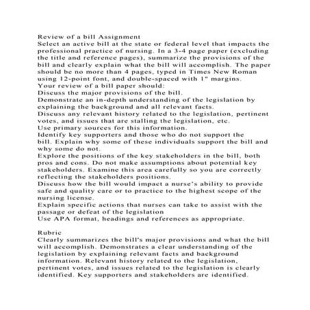 Review of a bill AssignmentSelect an active bill at the state or f.docx