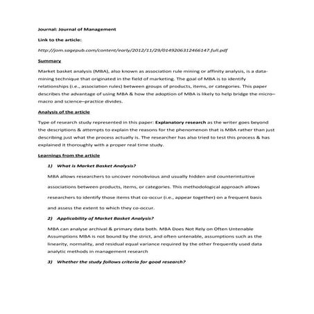 Review of a paper on market basket analysis | PDF