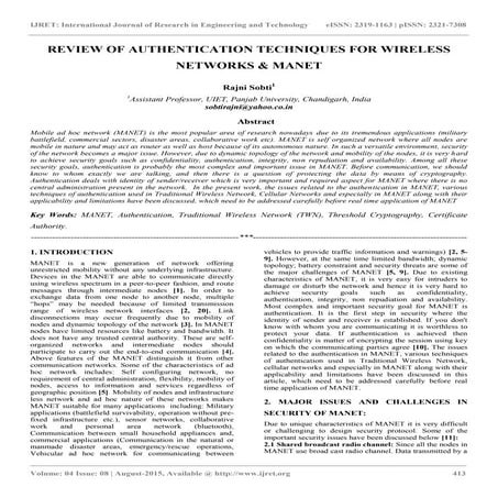 Review of authentication techniques for wireless networks & manet | PDF