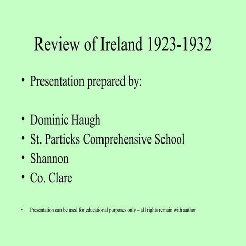 Review of ireland 1922 1939 | PPT