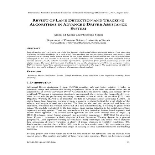 REVIEW OF LANE DETECTION AND TRACKING ALGORITHMS IN ADVANCED DRIVER ...