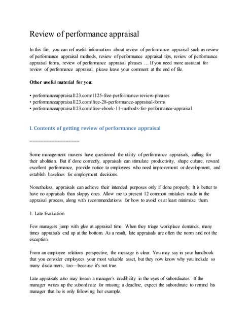 Limitations of performance appraisal | DOCX