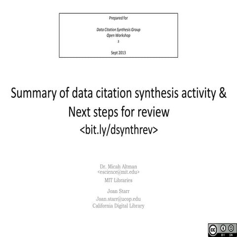 Summary of data citation synthesis activity & Review | PPT