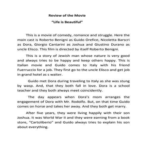 Review of the movie "Life is beautiful" | DOCX