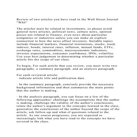 Review of two articles you have read in the Wall Street Journal ”W.docx ...