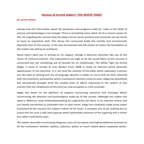 Review of white tiger | PDF