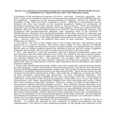 Review on evaluation mechanical properties of materials for mems | PDF